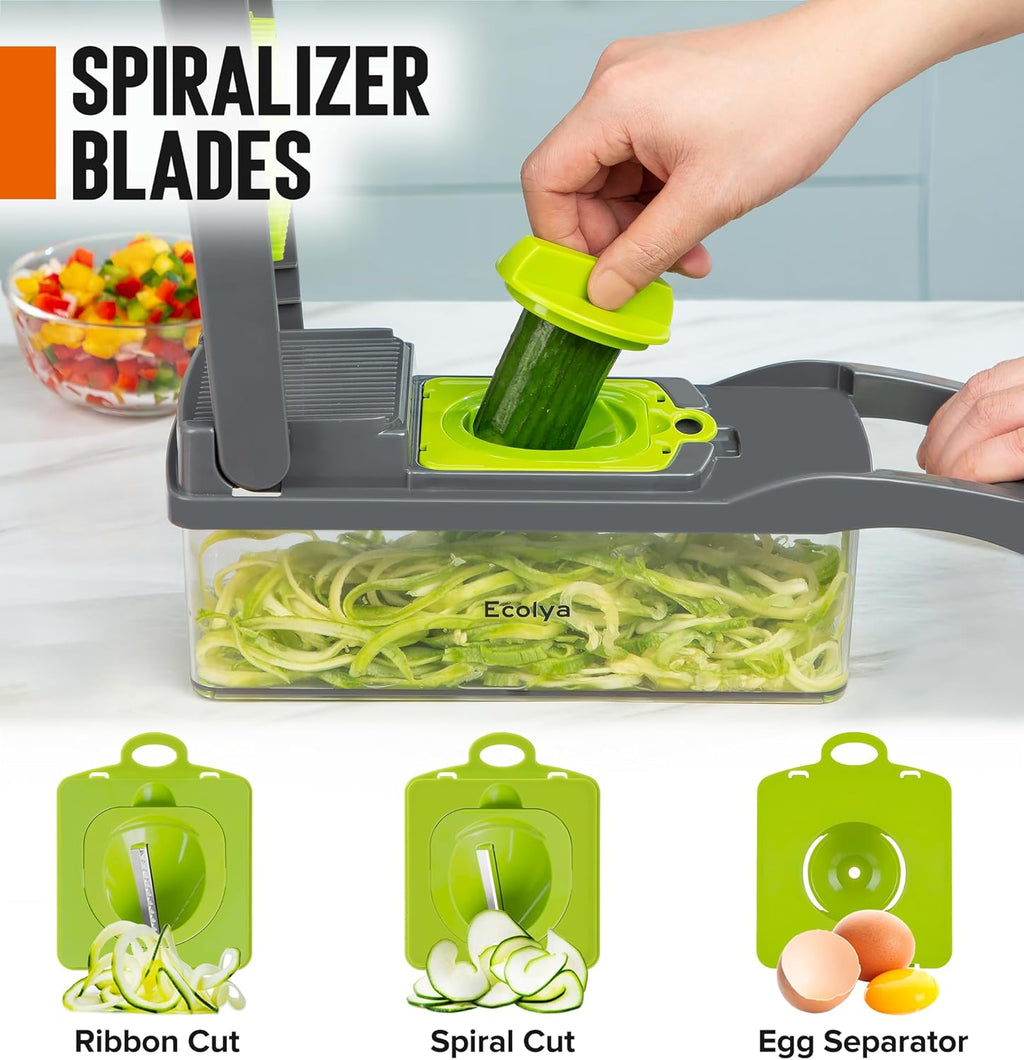 Hachoir à légumes et trancheuse 16 en 1 avec récipient et 10 lames – Ghirbclic